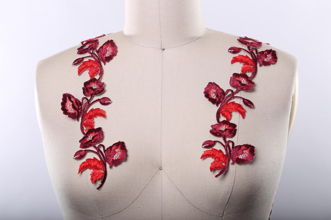 2 Red Flower Patch Burgundy Flower Patch Neat and Elegant Cherry Red ...