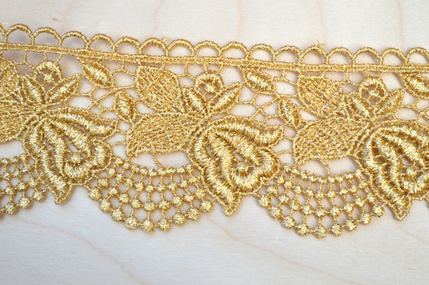 Gold Lace Trim Gold Metallic Venice Lace Rose Design and - Etsy