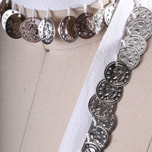 White With Silver Coin Trim/ Coin Fringe Trim/ Belly Dancer Trimming ...