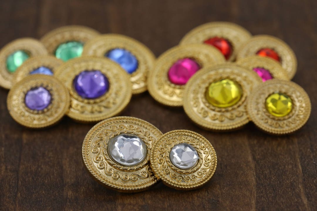 Gem Stone Buttons Colorful Stones Buttons 4 Pieces Gold Backing Crystal ...