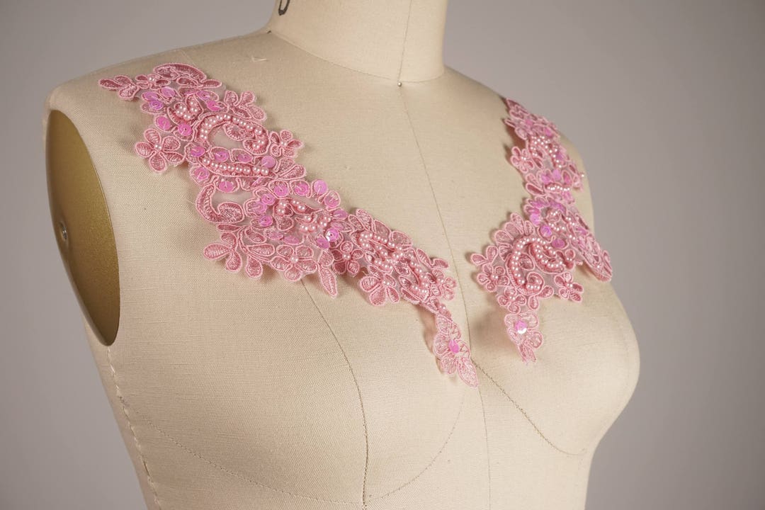 Mauve Pink Applique/ Bubblegum Pink Applique/ Beaded Lace Applique Pink ...