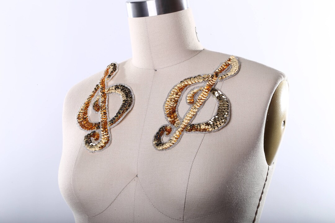 Oversized Gold Sequined Music Note Patch: Costume Applique (7.25" X 4 ...