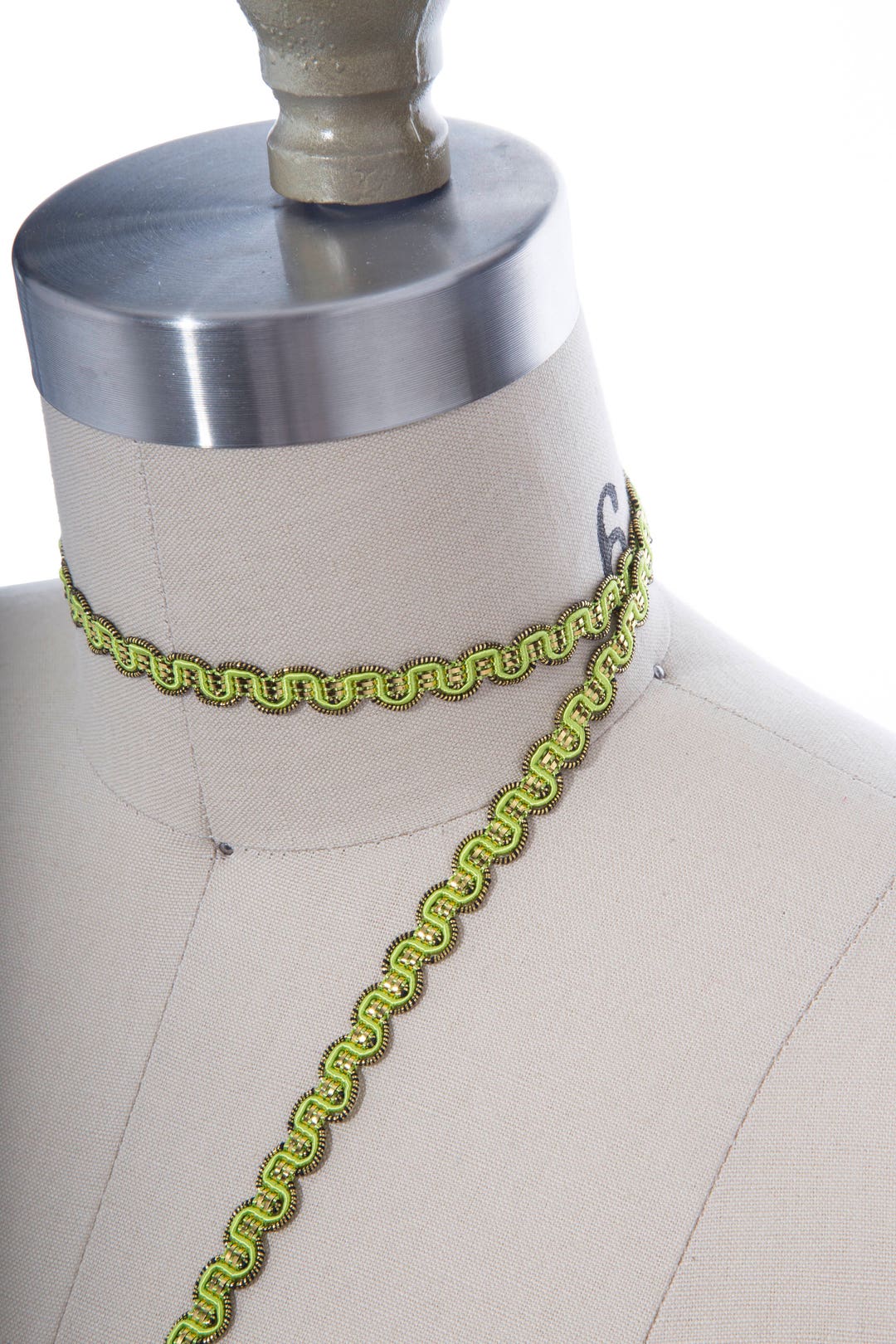 2 Yards Neon Lime Green Gimp Trim With Gold Accents and Black Edgy ...