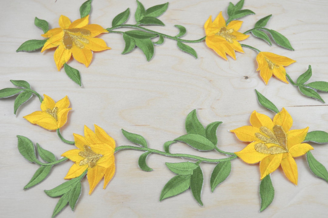 2 Yellow and Green Lily Flower Patches/ Applique With Iron-on Backing ...