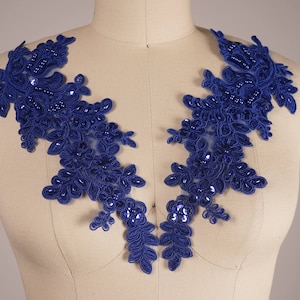 Large Royal Blue Applique/ Beaded Applique in Remarkable Shape. Pair ...