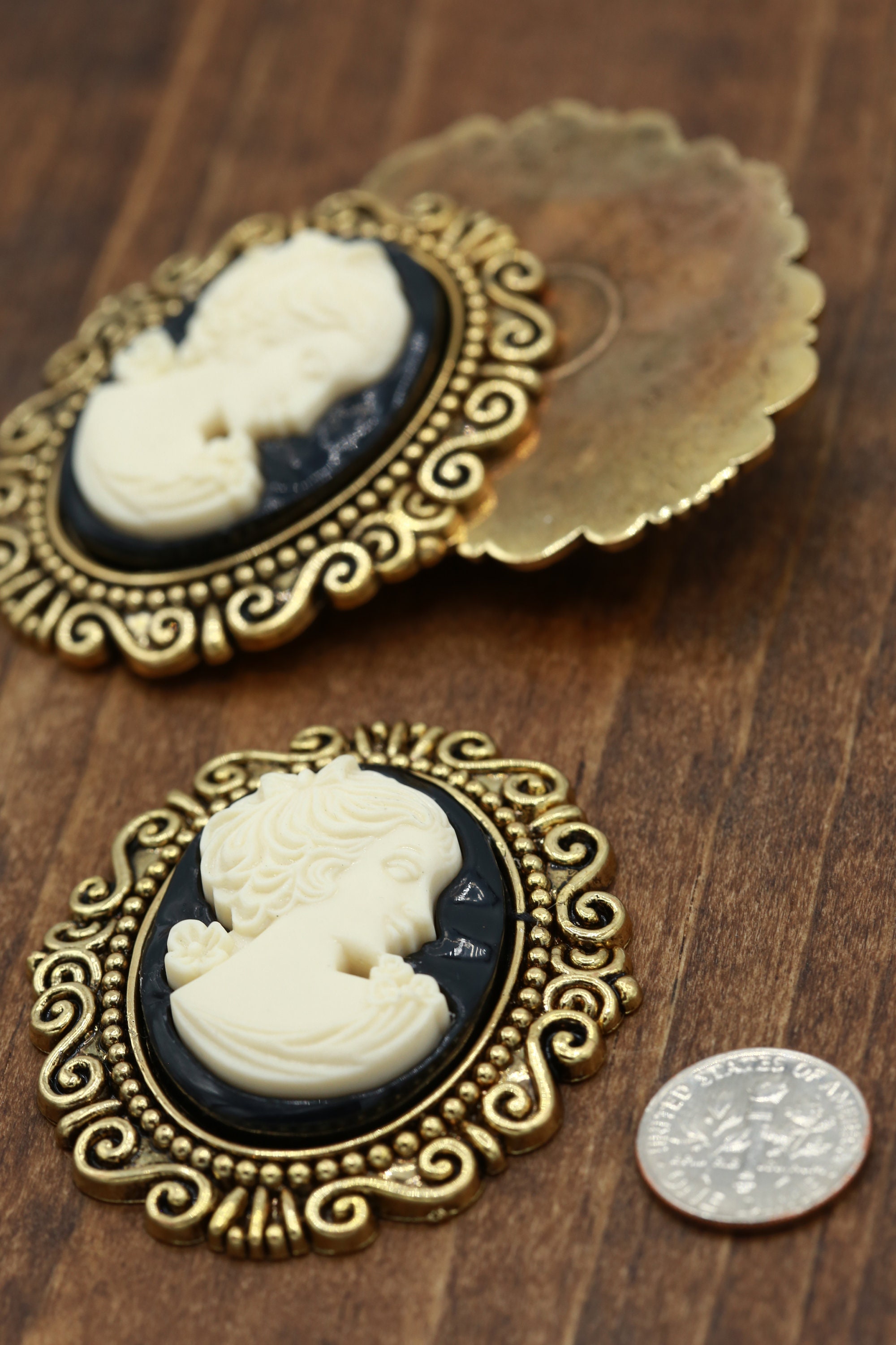 Cameo Button Ivory Face Gold Background and Silver Frame - Etsy