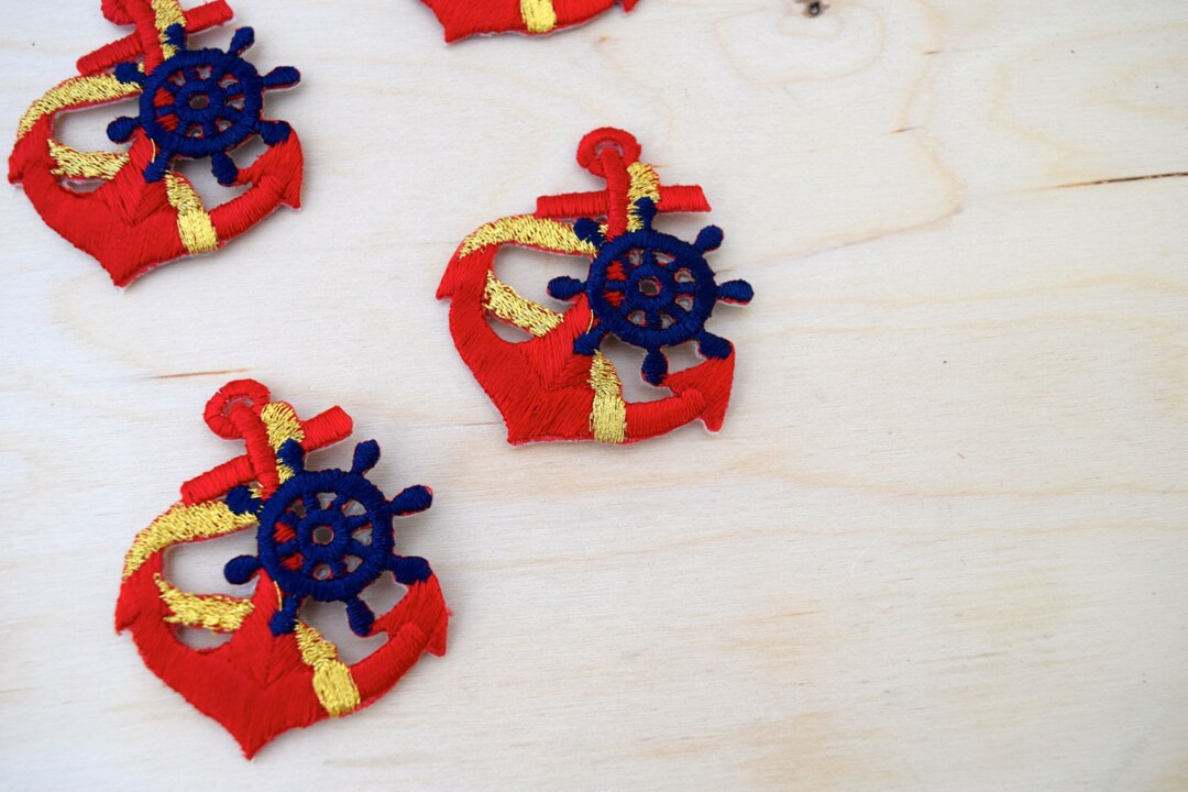 Red Anchor Patches: Embroidered Nautical Ship Wheel Applique (set of 2 ...