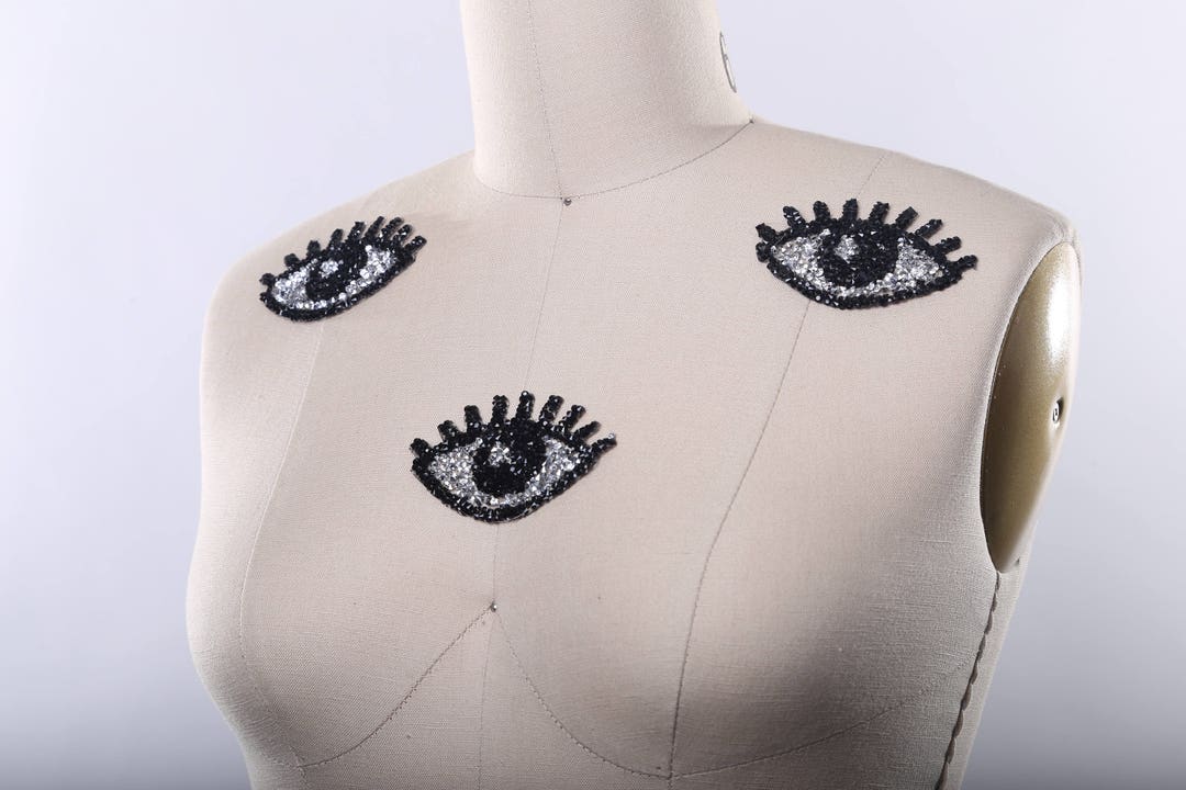 Beaded Eye Patch/ Eye Ball Patch / Silver and Black Eye Patch With ...