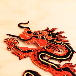 Dragon Patches PAIR of Chinese Red Dragon Patches. Satin, Embroidery ...