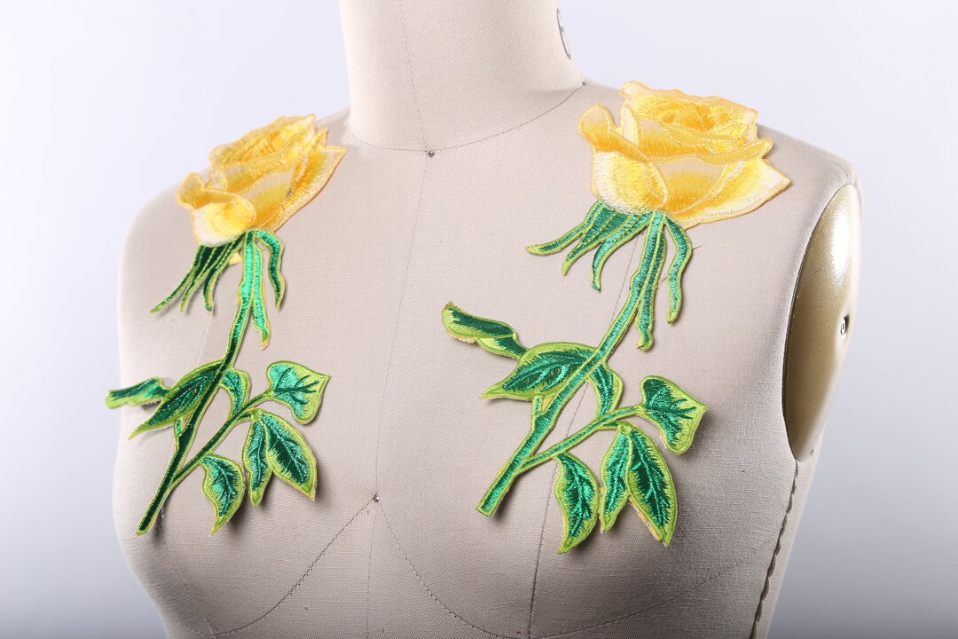 Yellow Flower Patch Pineapple Yellow Rose Appliqué Embroidery Yellow ...