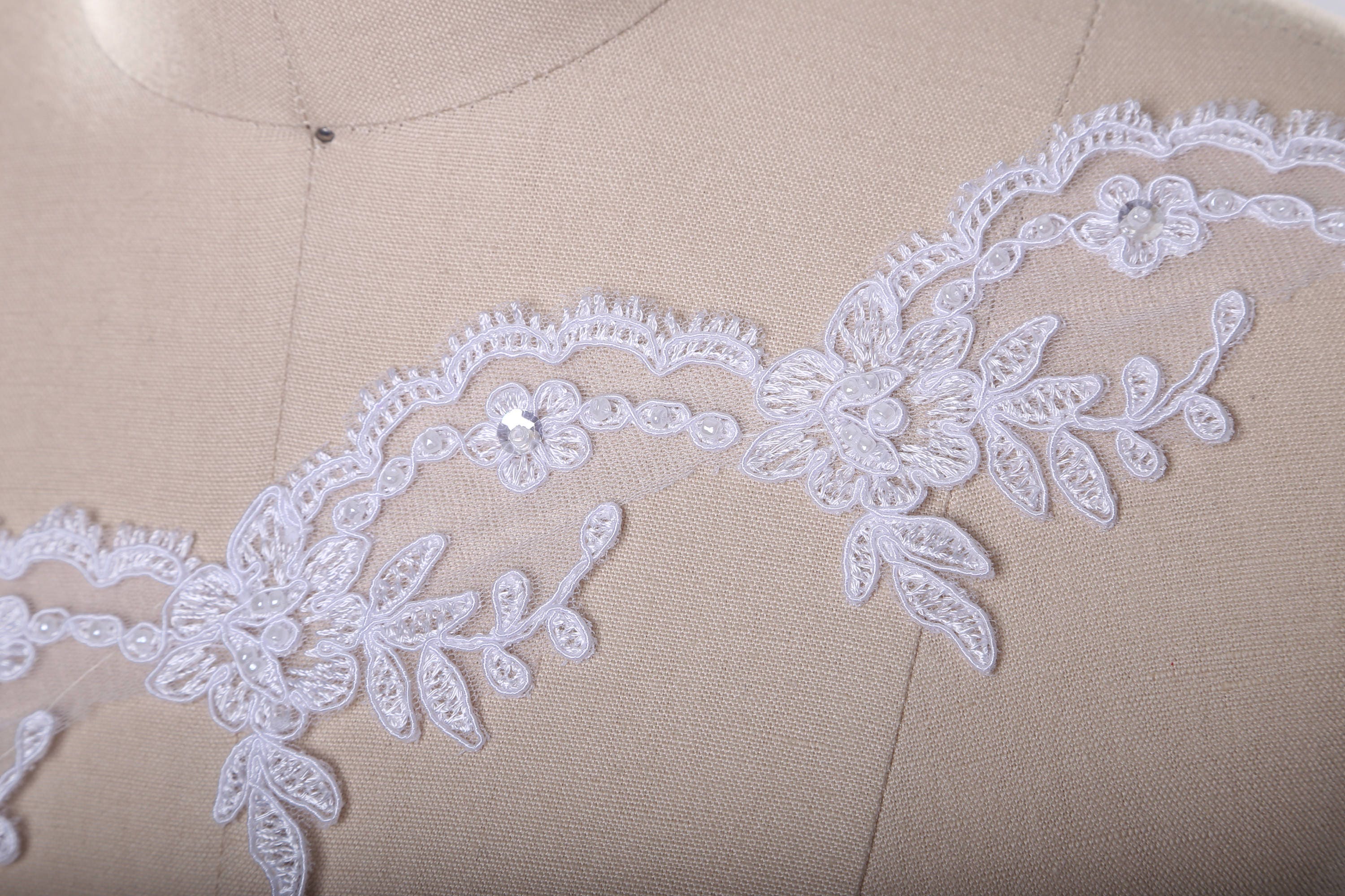White Beaded Lace Trim/ Ivory Beaded Lace Trim Bridal Lace - Etsy