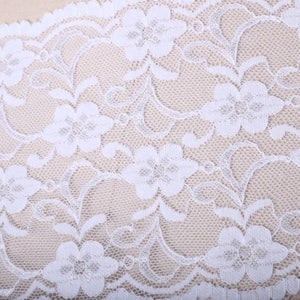 Ultra Wide White Stretch Lace Floral Design/ Wide Lace Elastic/ Perfect ...