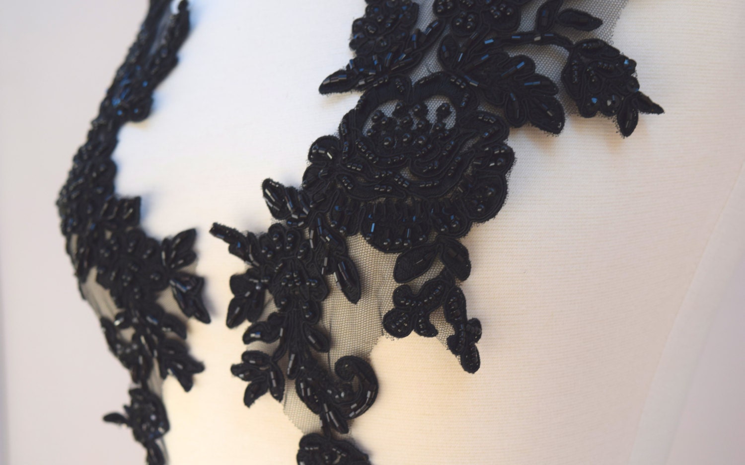 Black Beaded Applique Pair of Oversized Black Beaded Applique | Etsy