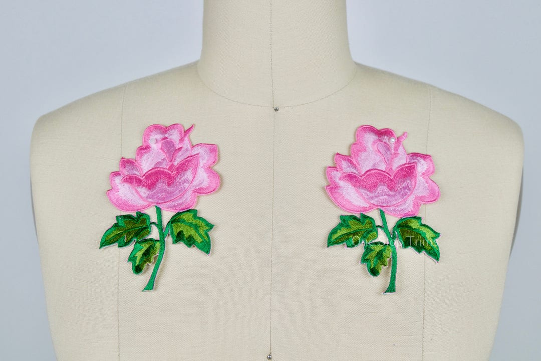 2 Baby Pink Flower Patch Light Pink Rose Embroidered Pink Flower ...