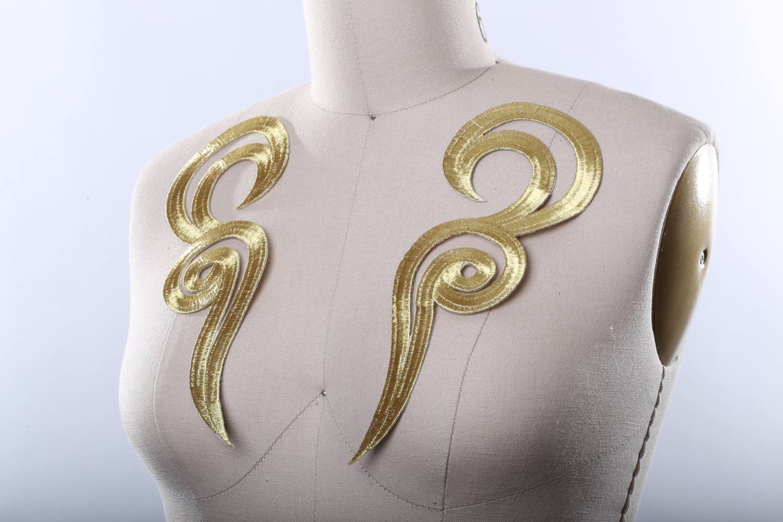 2 Antique Gold Embroidery Patch Iron on Appliques Mirrored - Etsy