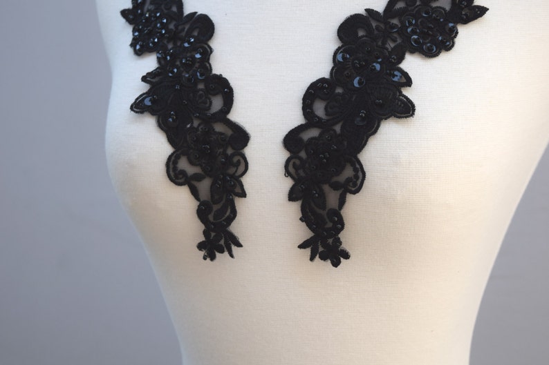 Black Floral Applique Pair: Beaded & Sequined Collar Embellishment - Etsy