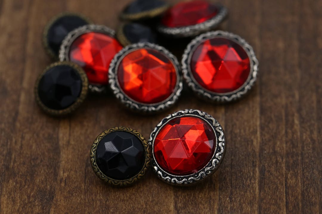 Red & Black Acrylic Buttons: Italian Metal-backed Gemstone Style - 4 ...
