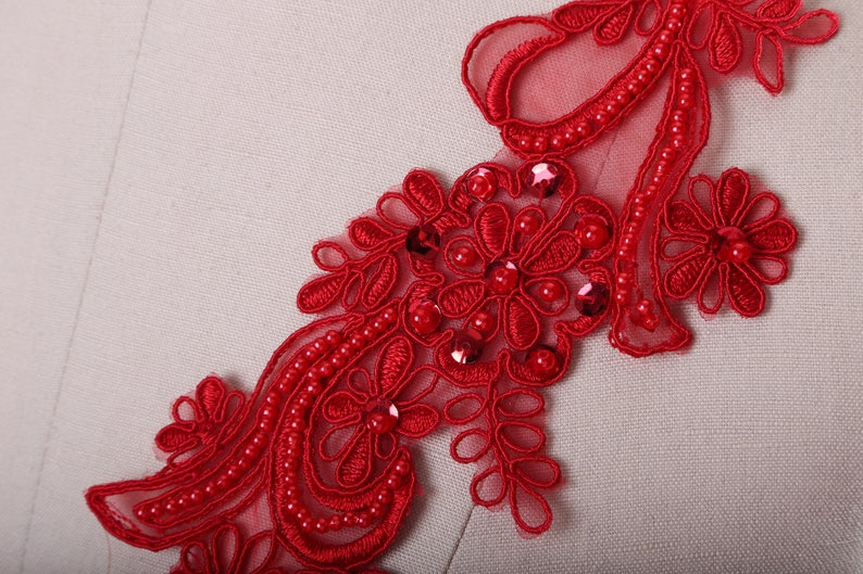 Red Applique Red Beaded Lace Applique. Simply Classic Red | Etsy