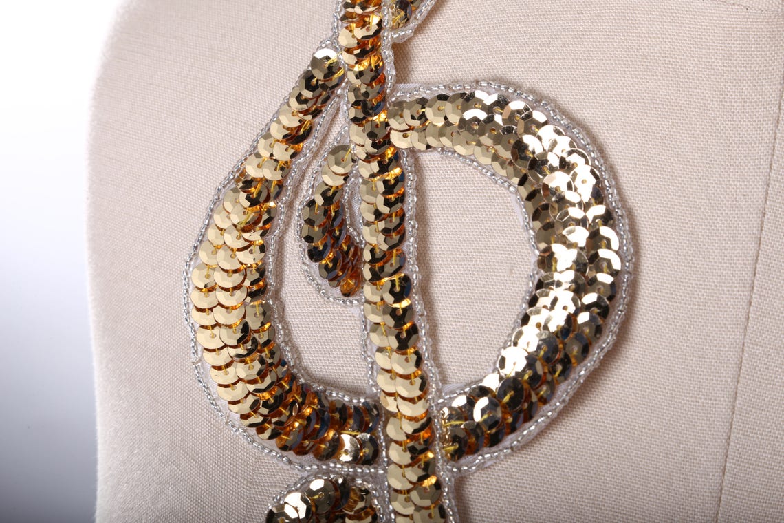 Oversized Gold Sequined Music Note Patch: Costume Applique (7.25" X 4 ...