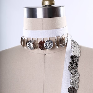 White With Silver Coin Trim/ Coin Fringe Trim/ Belly Dancer Trimming ...