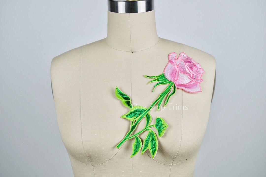 Pink Rose Patch/ Pink Flower Patch Large Pink Chablis Embroidery Flower ...