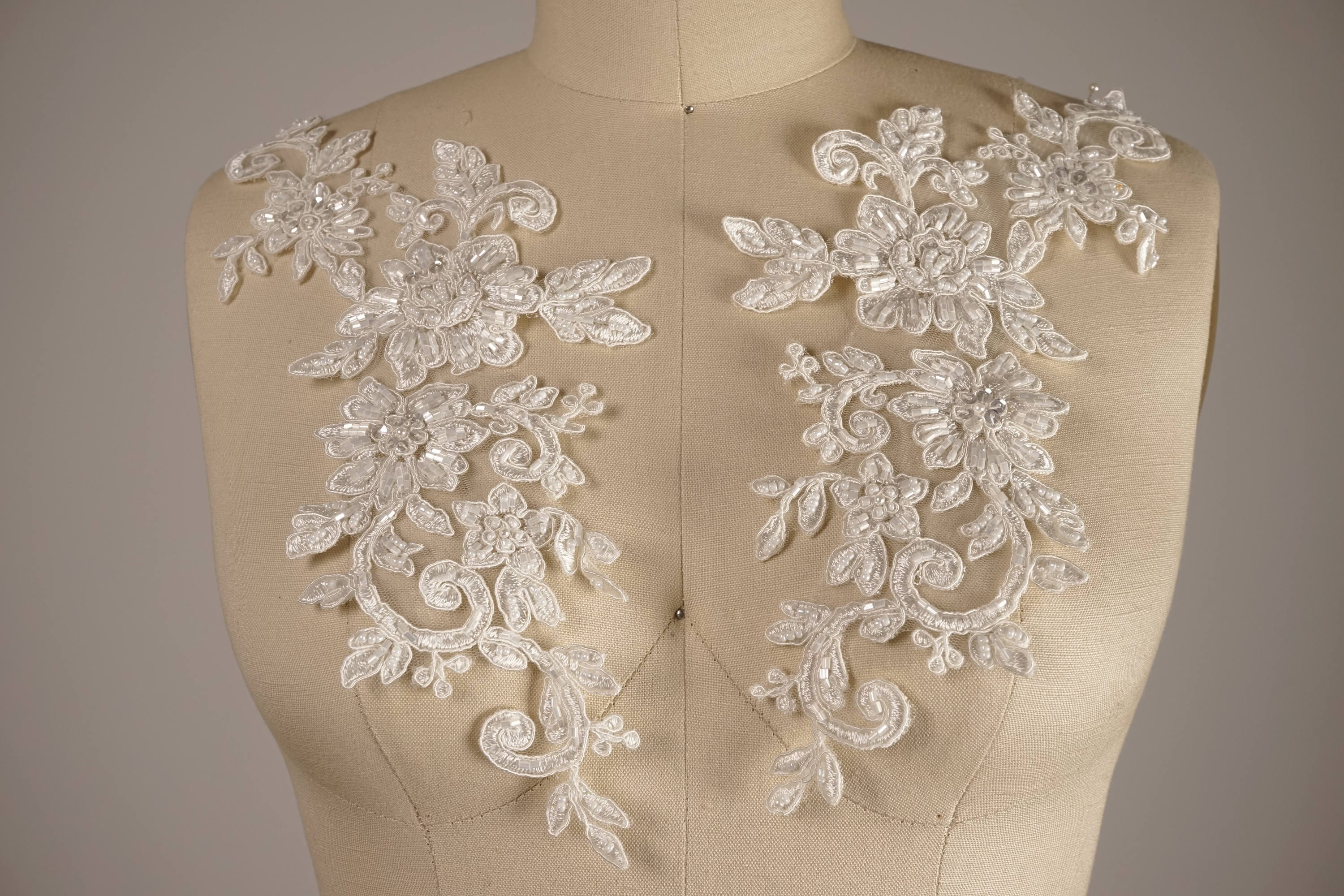 Ivory Applique White Applique/ White Beaded Applique - Etsy