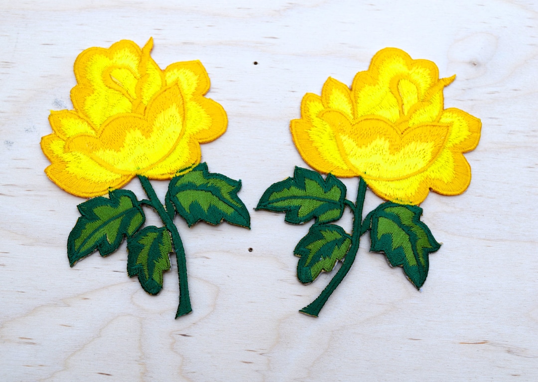 2 Yellow Rose Flower Patches Embroidery Flower Applique Enchanting ...
