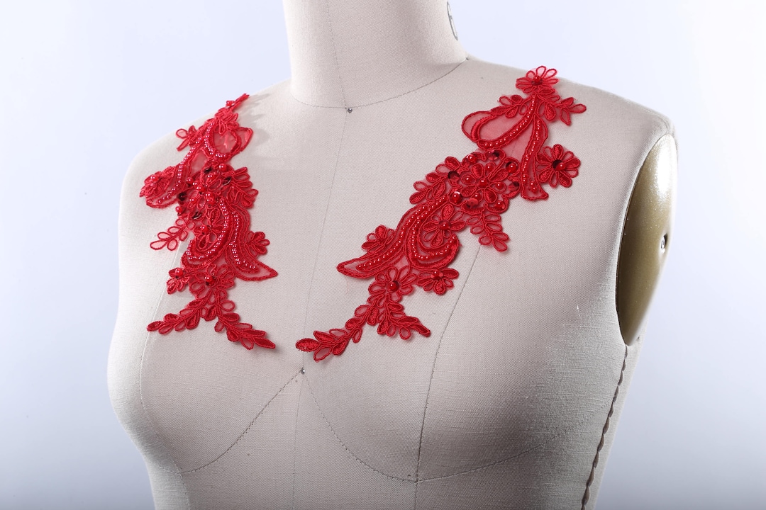 Red Applique Red Beaded Lace Applique. Simply Classic Red Applique ...