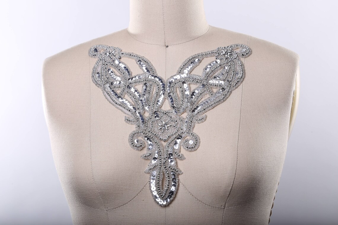 Silver Applique/ Silver Beaded Applique/ Silver Collar | Etsy