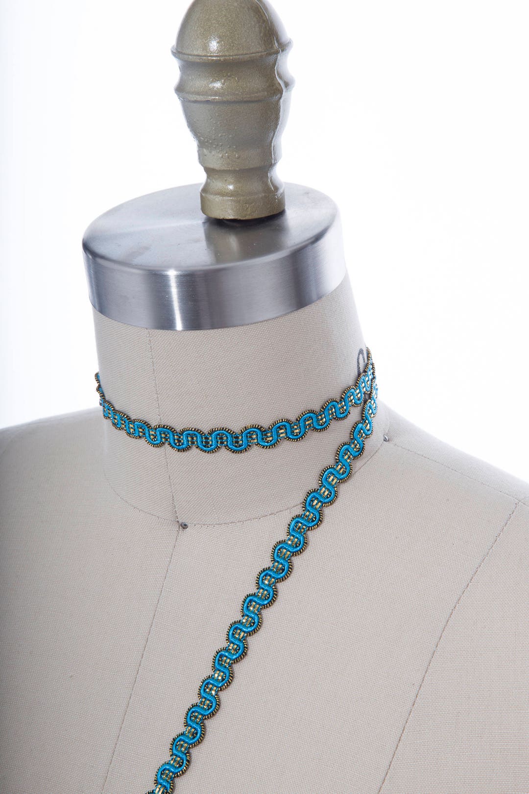 2 Yards Vibrant Aqua Blue and Gold Gimp Trim. Narrow Furniture Trim ...