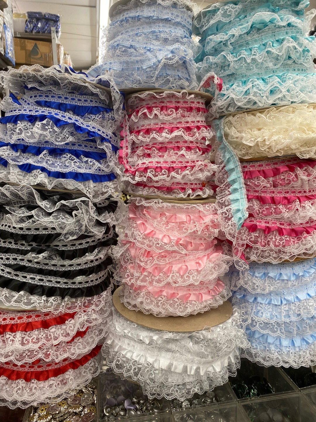Ruffle Lace Trim: Gathered Polyester Lace, Various Colors - Etsy
