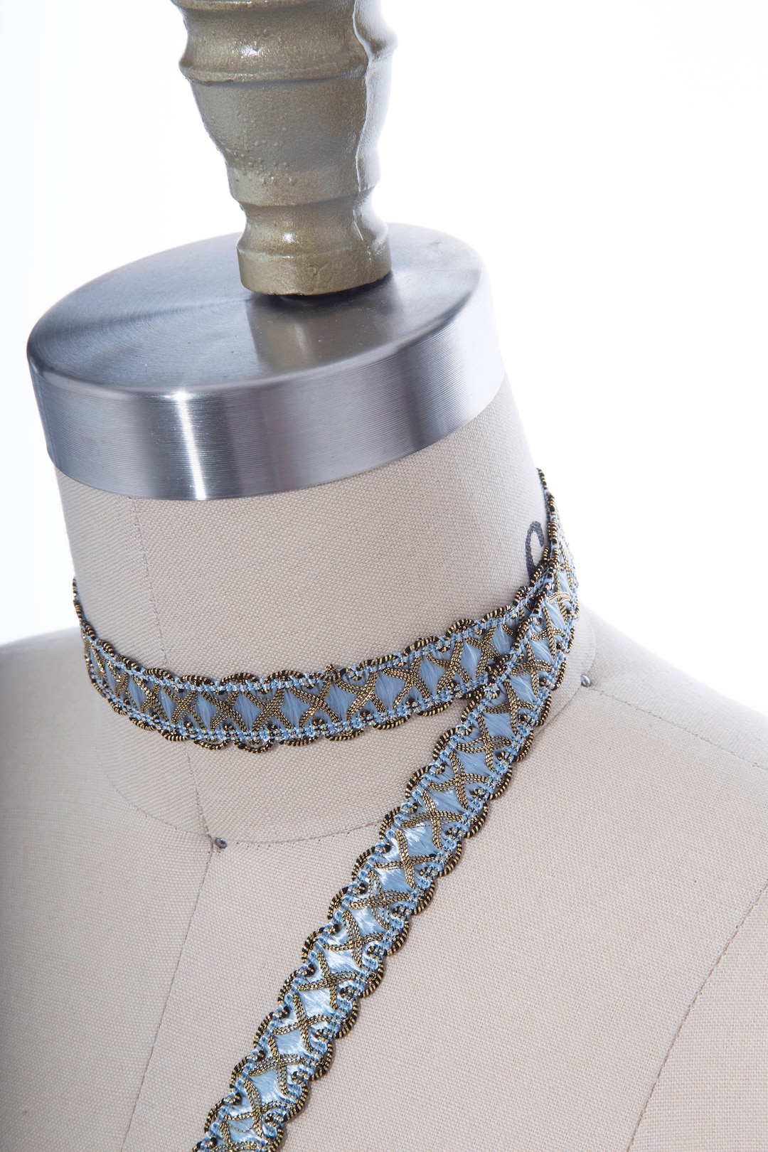 Baby Blue Trim Icy Blue & Antique Gold Gimp Braid Trim: 5/8" Victorian ...