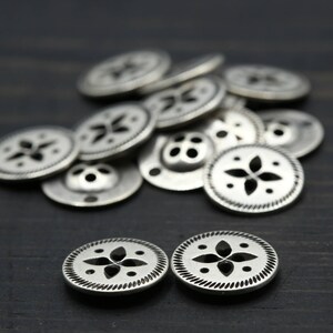 Silver Shirt Button 12 PIECES Four Hole Button, Silver Metal Button ...