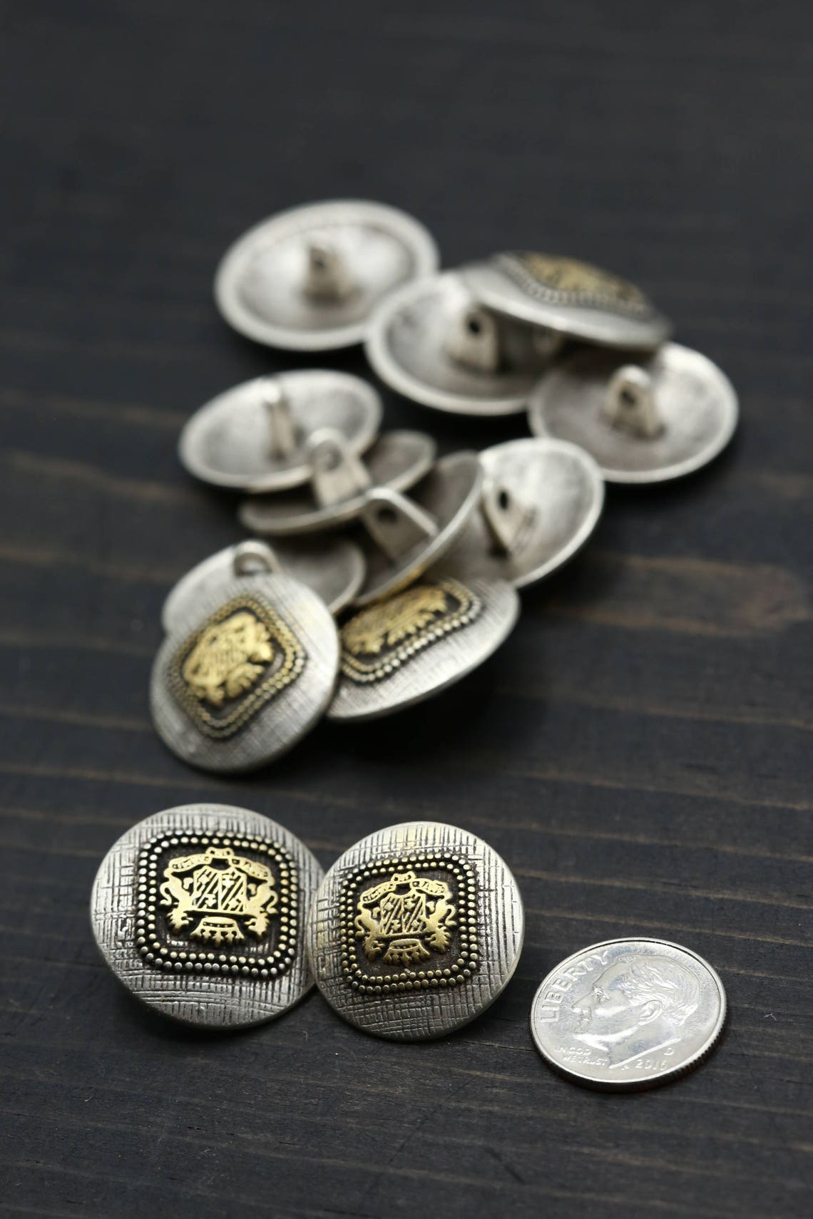 Antique Gold and Silver Metal Button/ Metal Buttons/ Scratched | Etsy