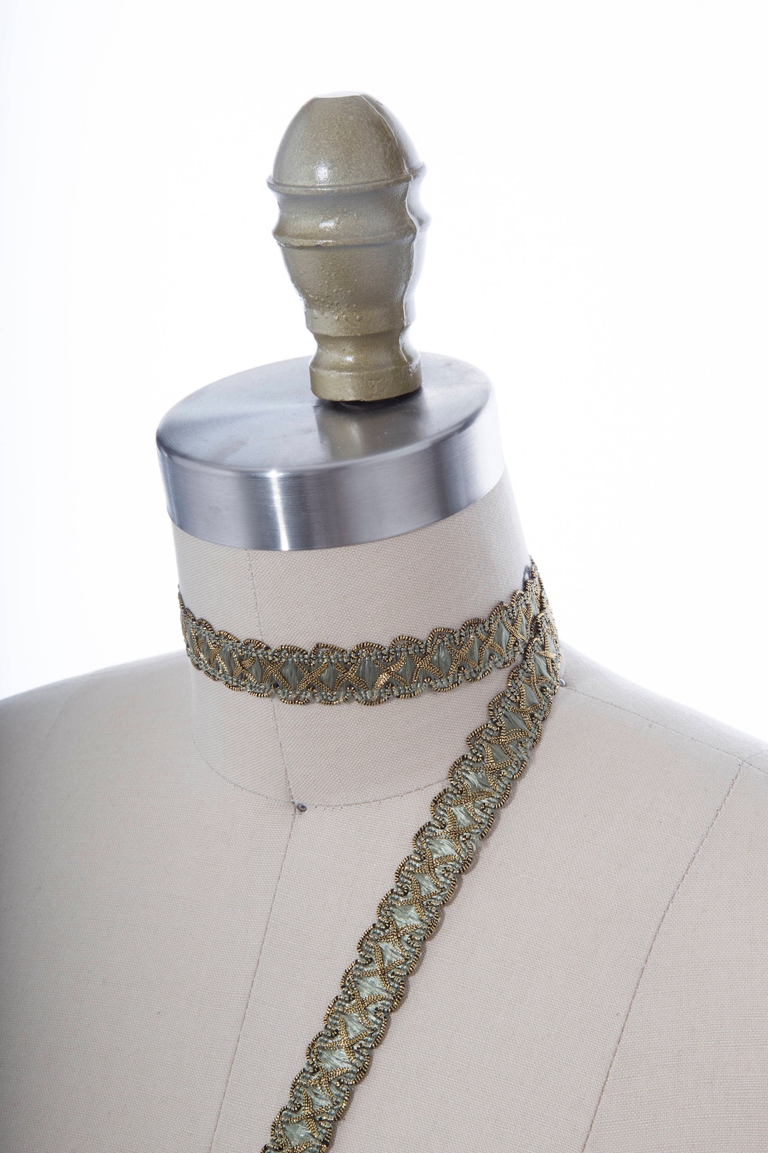 Sea Foam Green & Antique Gold Gimp Braid: 16mm Vintage Upholstery Trim ...