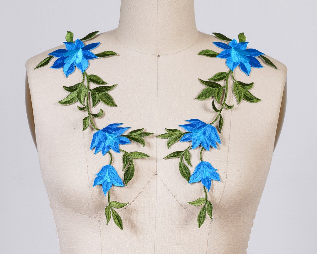 Blue Flower Patch 2 Blue Lilies With Green Leafs Iron on Decadent Color ...