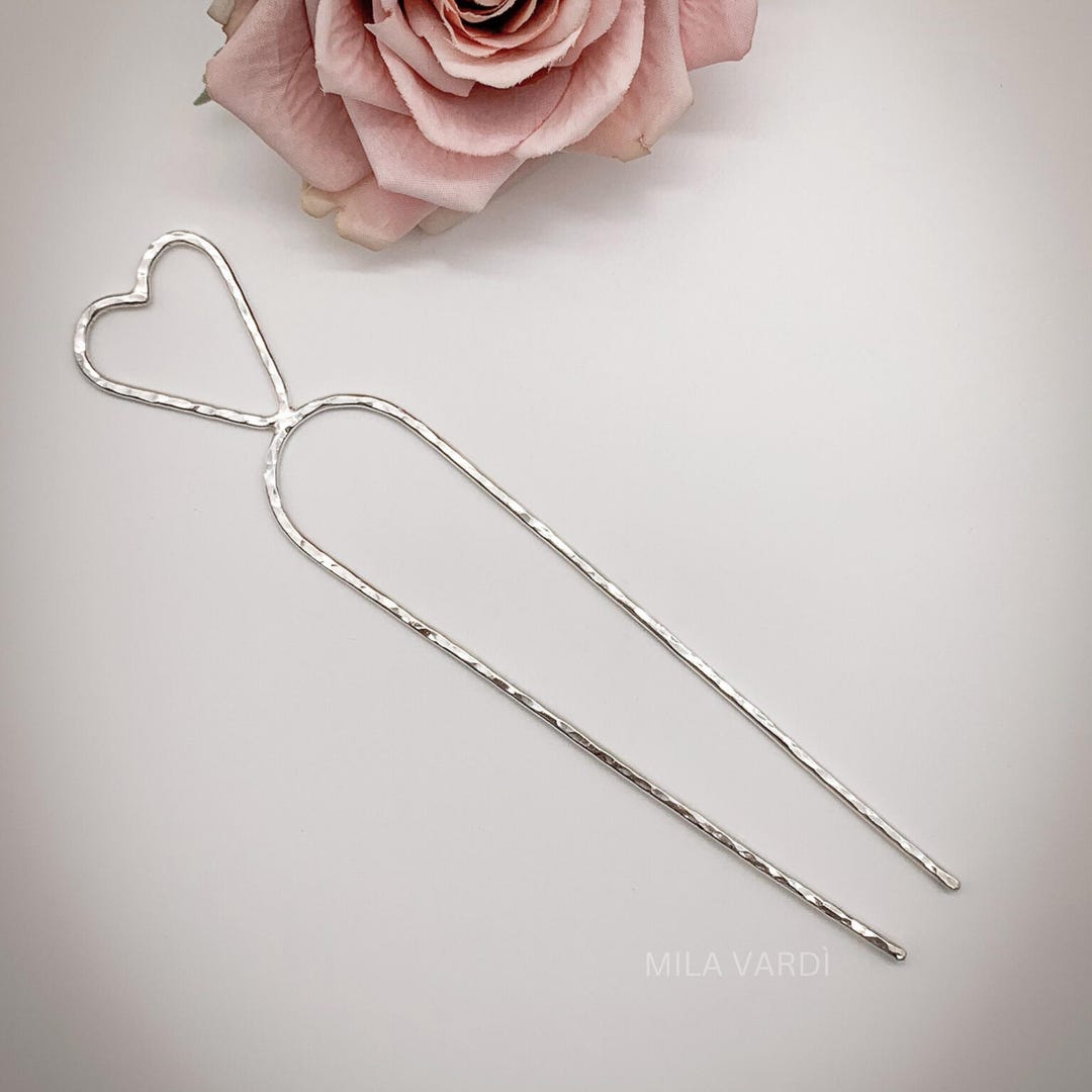 Heart Sterling Silver Hair Fork, Handmade Hairpin, Silver Hair Bun ...