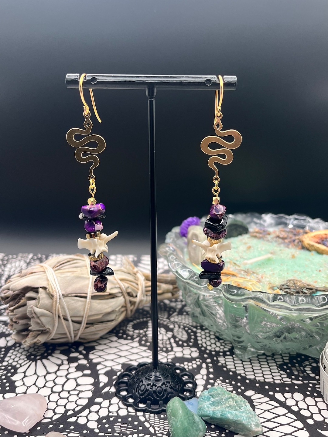 Real Bone Macabre Oddity Style: Witchy Snake Vertebrae Dangle Earrings ...
