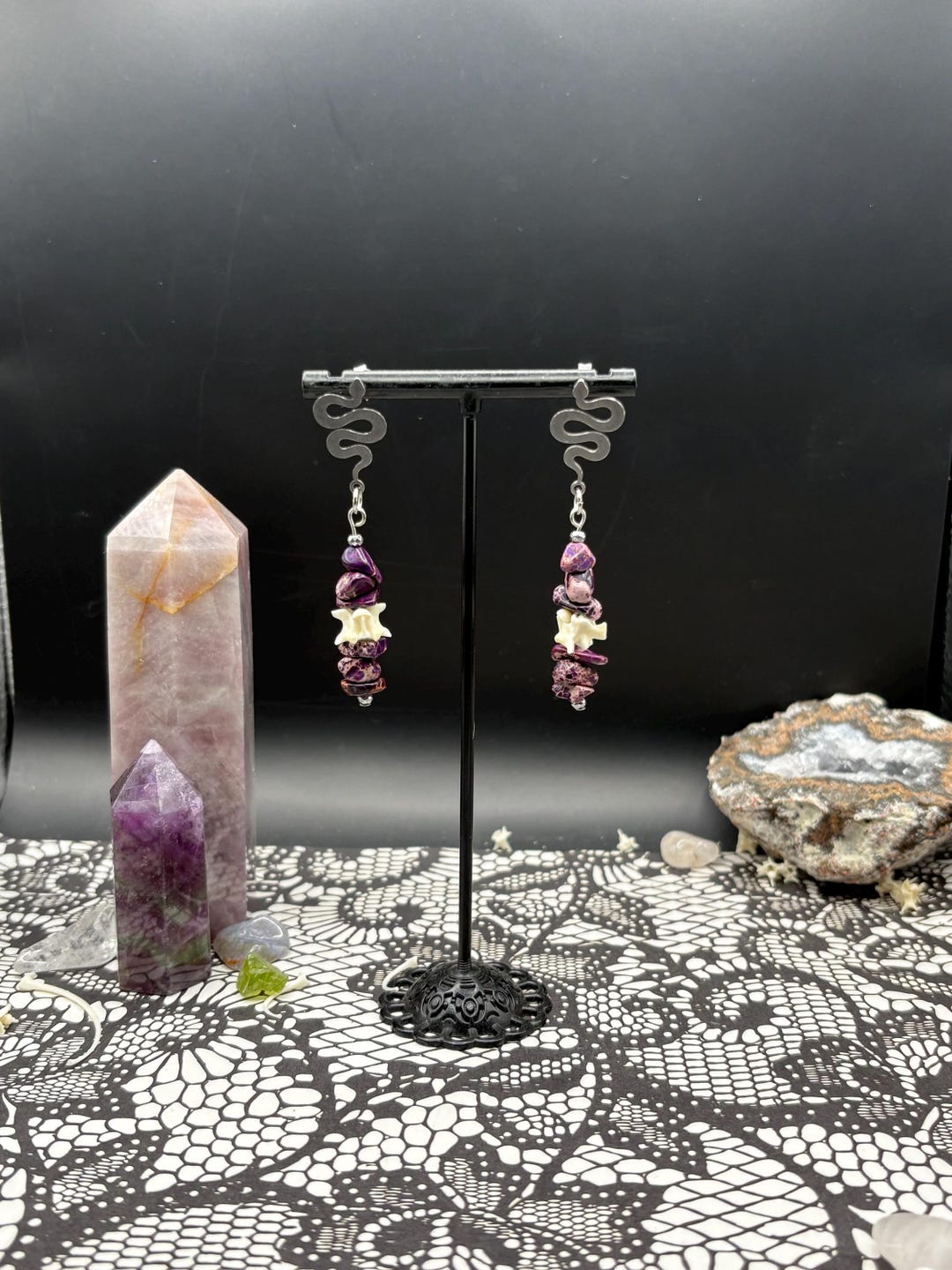 Oddities Jewelry | Ball Python Bone & Jasper Earrings | Snake Post ...