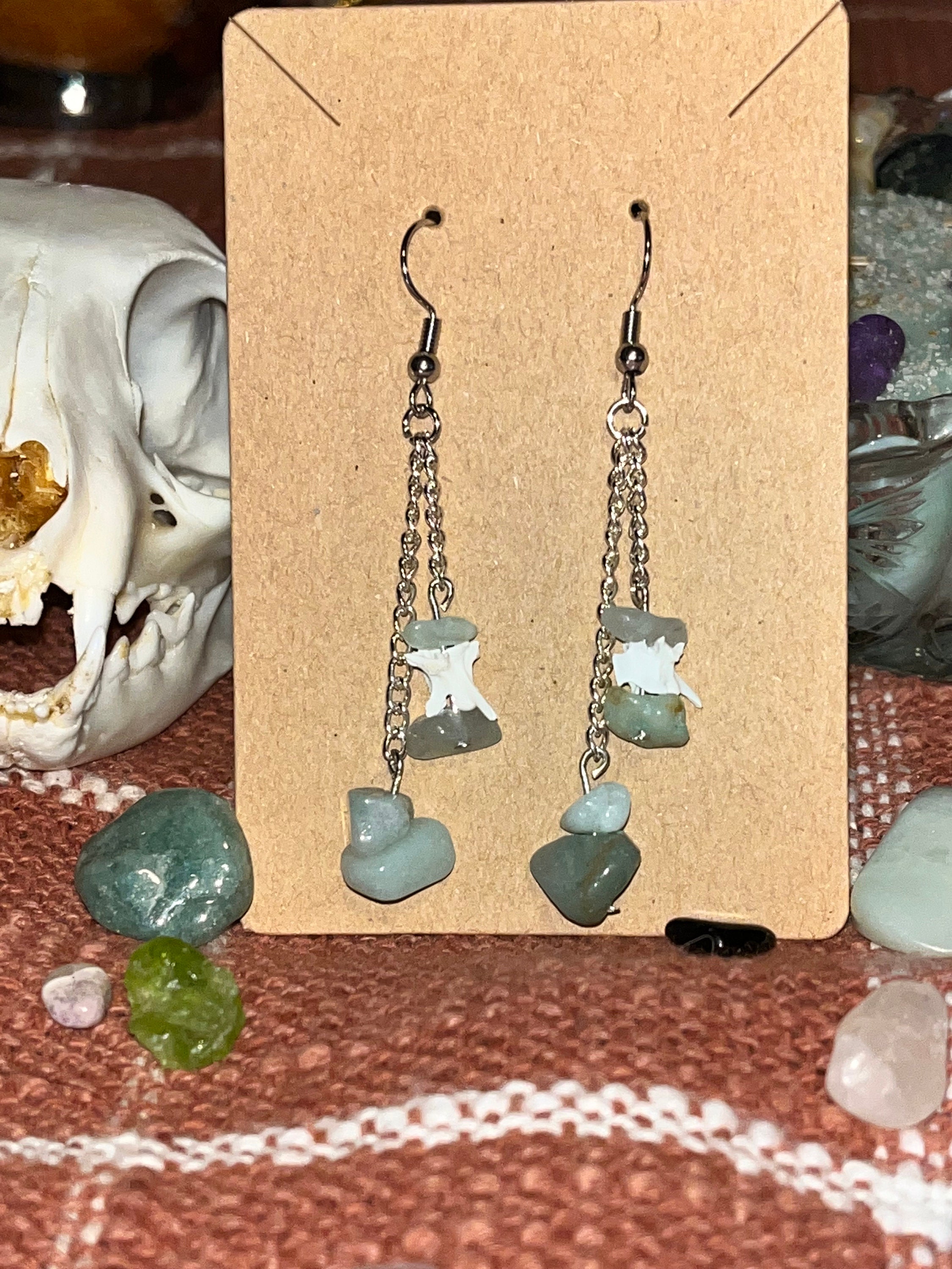 Real Bone Oddities Snake Vertebrae Earrings Amethyst/amazonite/strawberry Quartz - Etsy