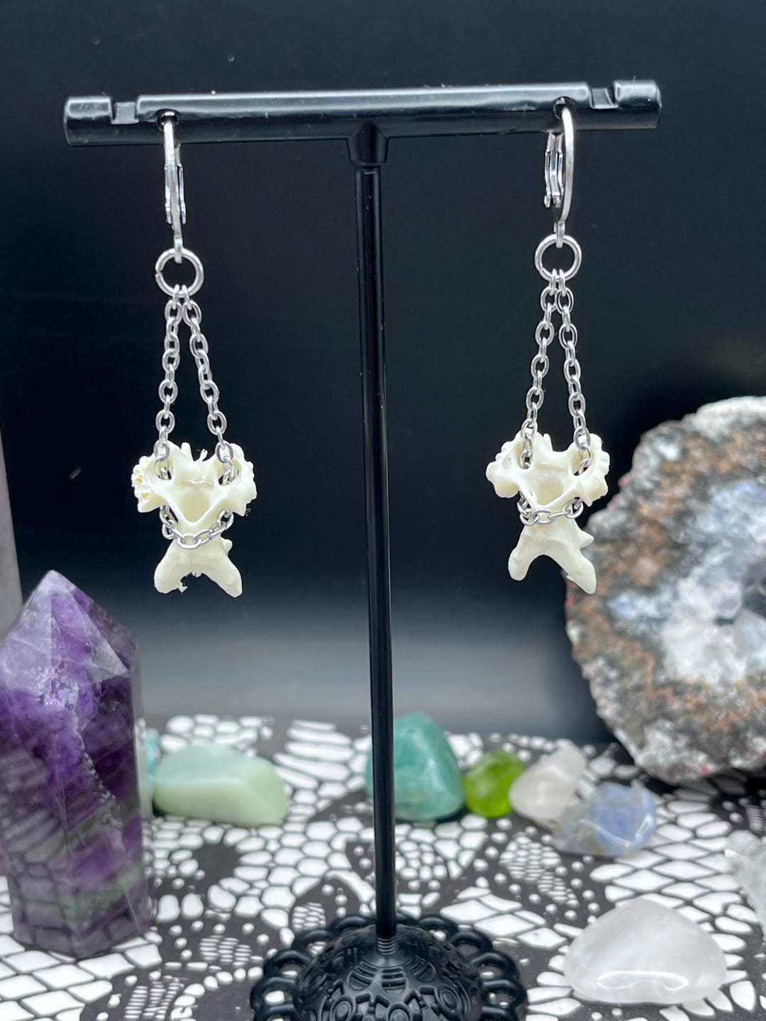 Real Bone Oddities Bird Vertebrae Chain Earrings - Etsy