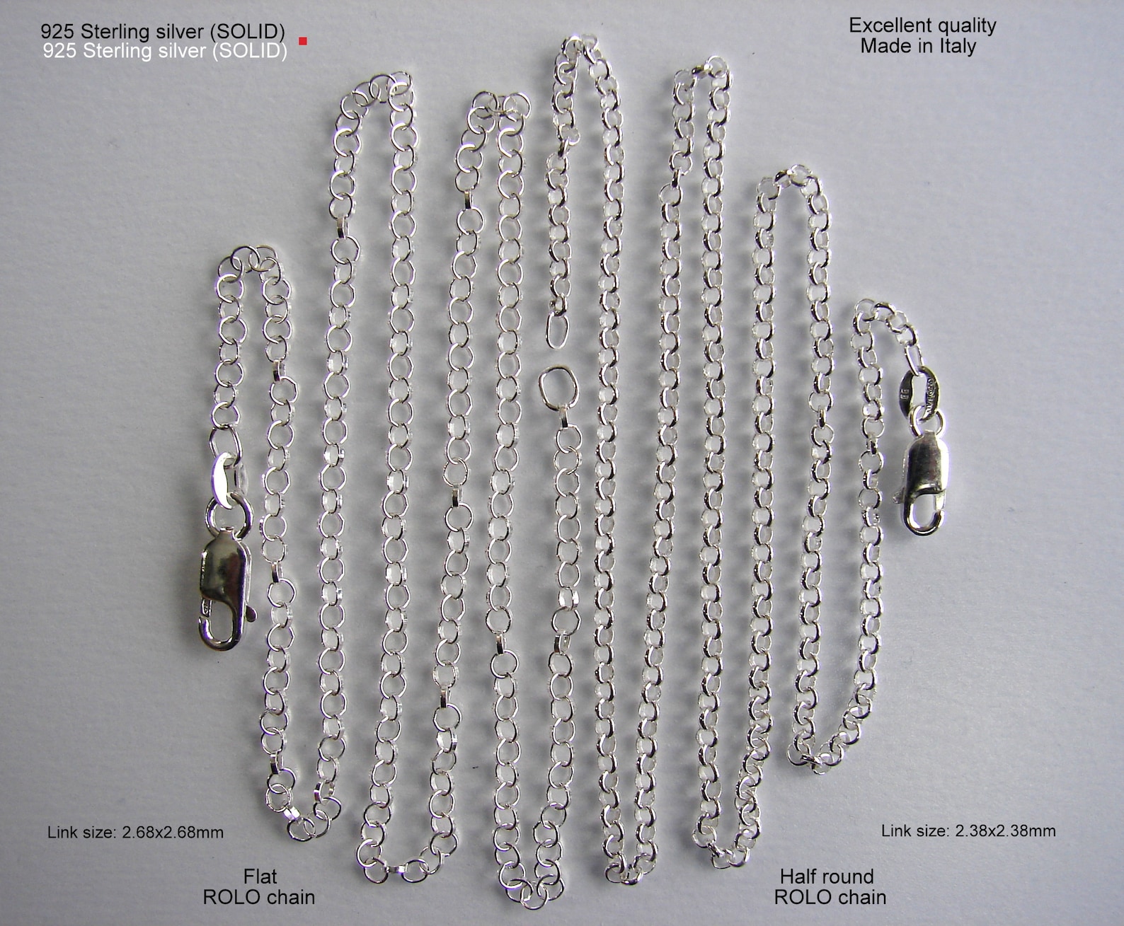 925 Sterling Silver Half Round ROLO Chain & Flat ROLO Chain Made in ...