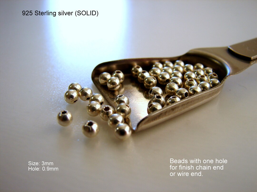 925 Sterling Silver (SOLID) Beads With One Hole for Finish Chain End or ...