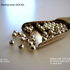 925 Sterling Silver (SOLID) Beads With One Hole for Finish Chain End or ...
