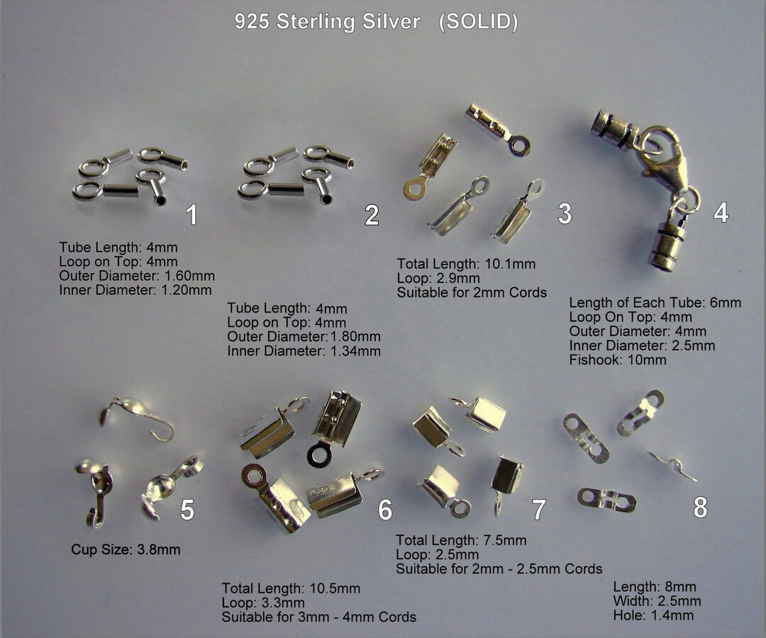 925 Sterling Silver Cord Ends, End Tubes & End Tubes With Clasps ...
