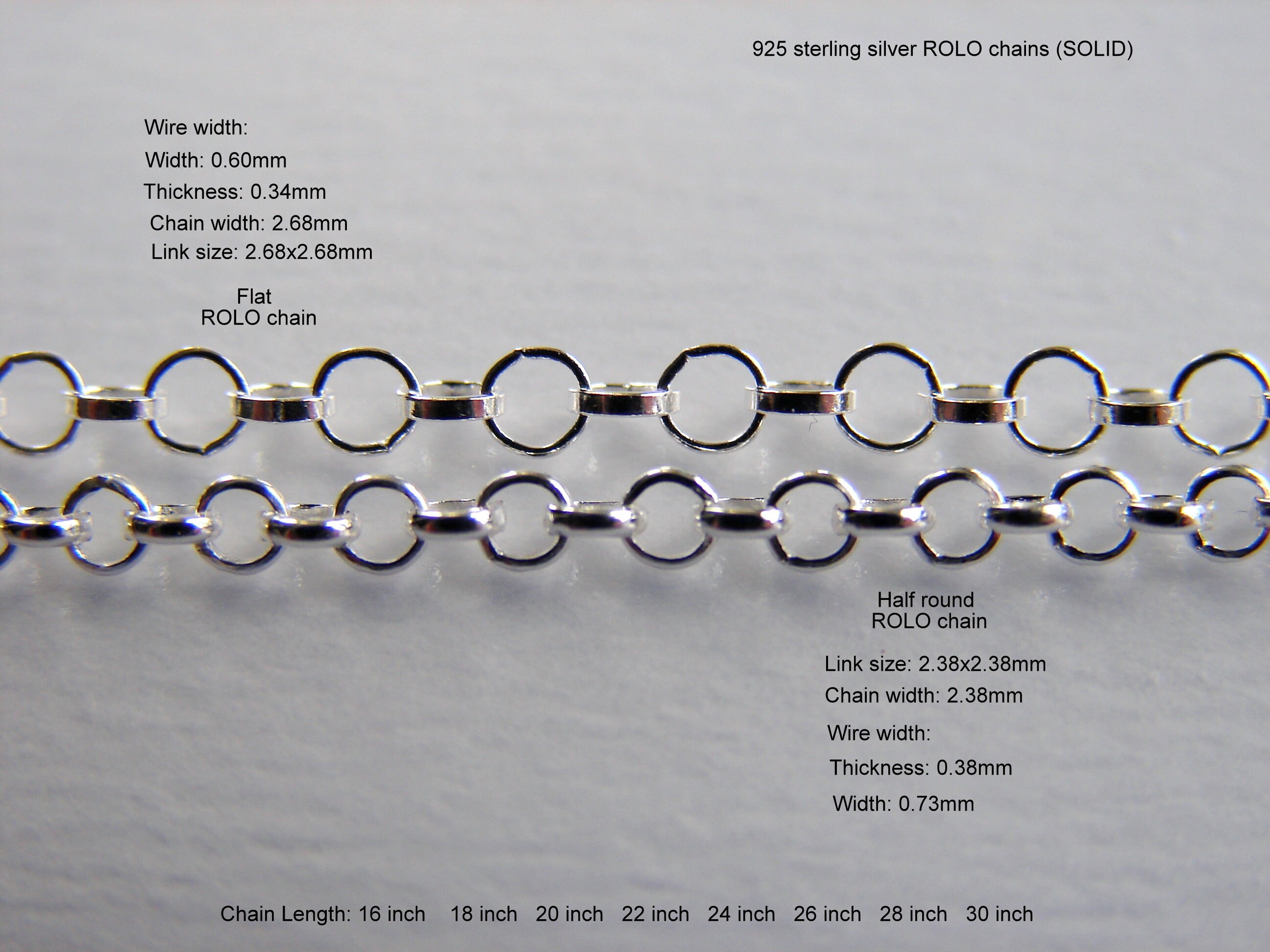 925 Sterling Silver Half Round ROLO Chain & Flat ROLO Chain - Etsy