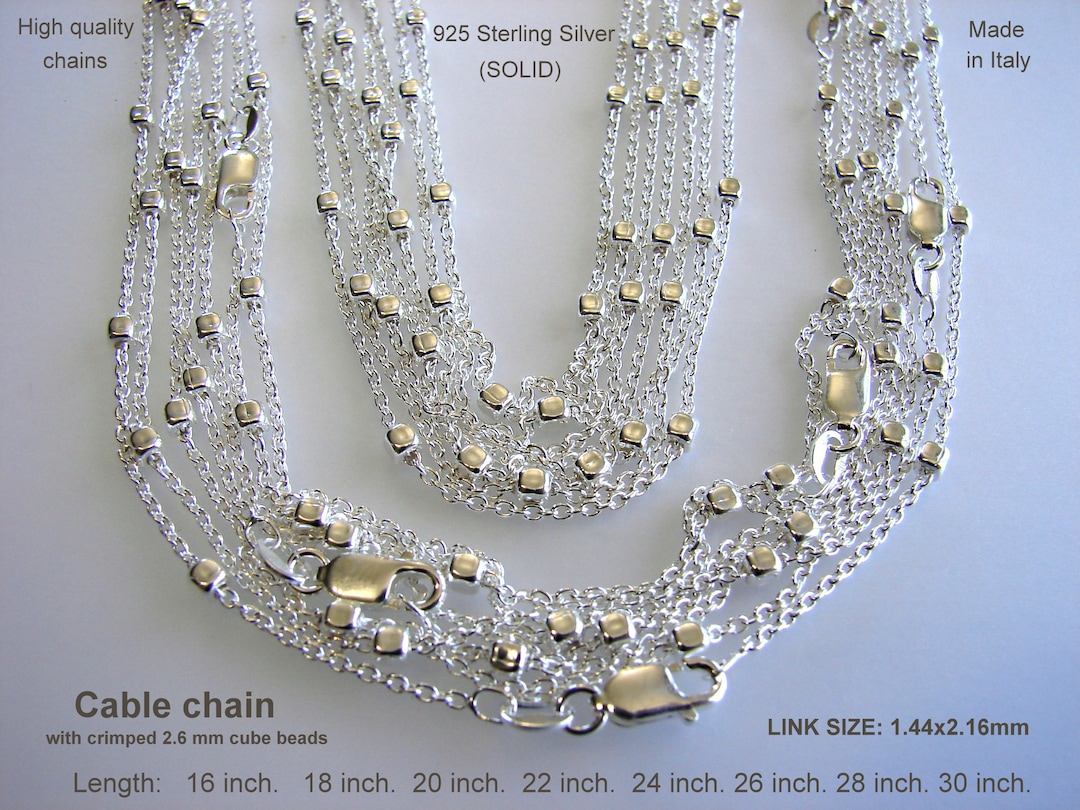 New 925 Sterling Silver Cable Chains With Crimped 2.6 Mm Cube Beads ...