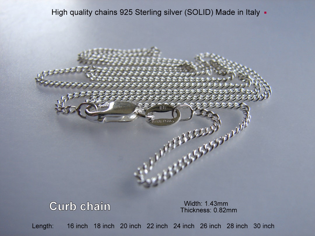 925 Sterling Silver Curb Chain. Made in Italy Necklace Length 16, 18 ...