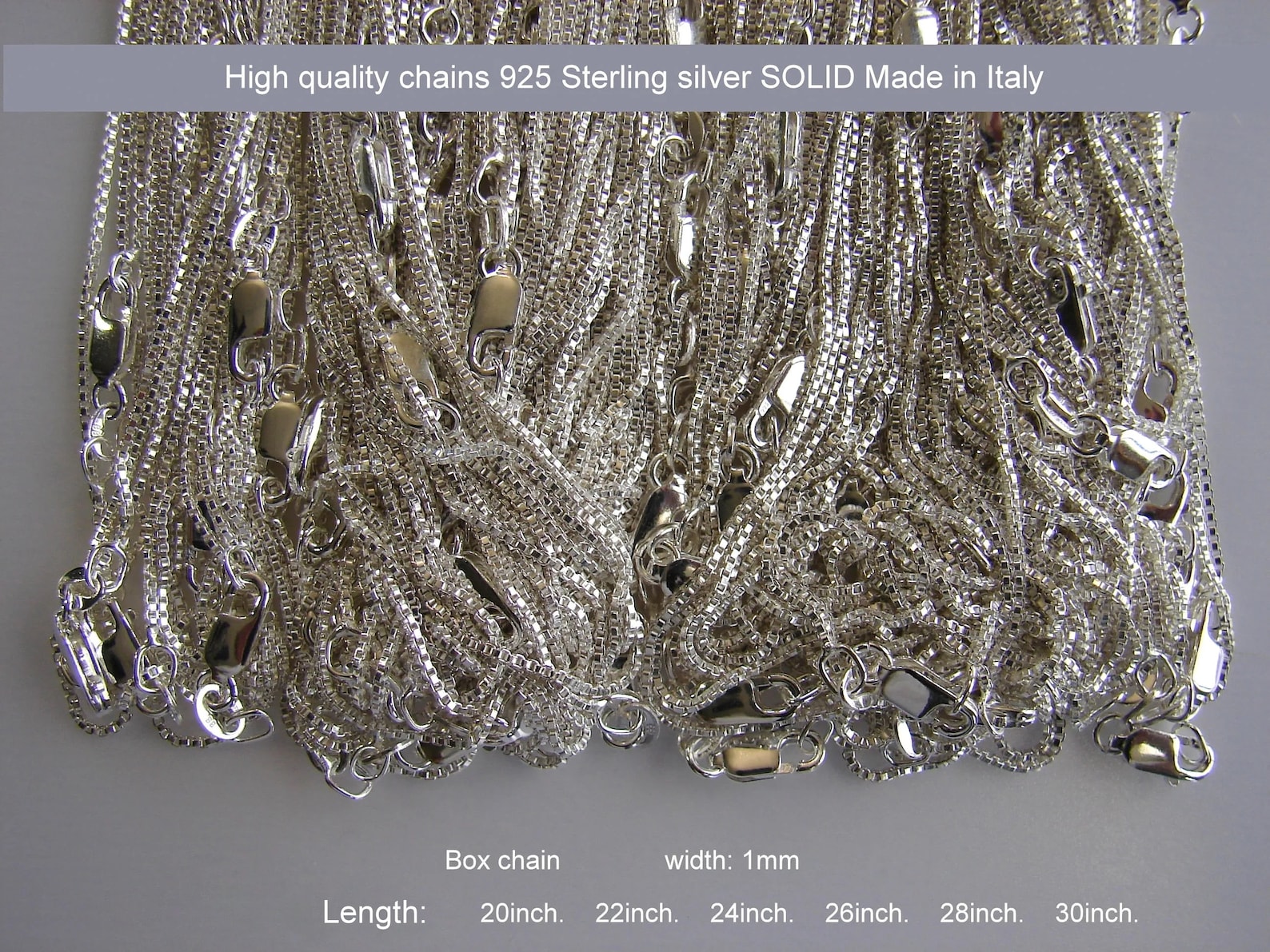 925 Sterling Silver Box Chain. Made in Italy Necklace Box Chains Length ...