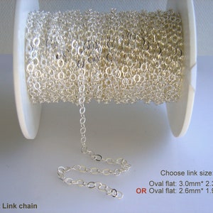 925 Sterling Silver Chain Unfinished Oval Flat Link Chain, Box Chain ...